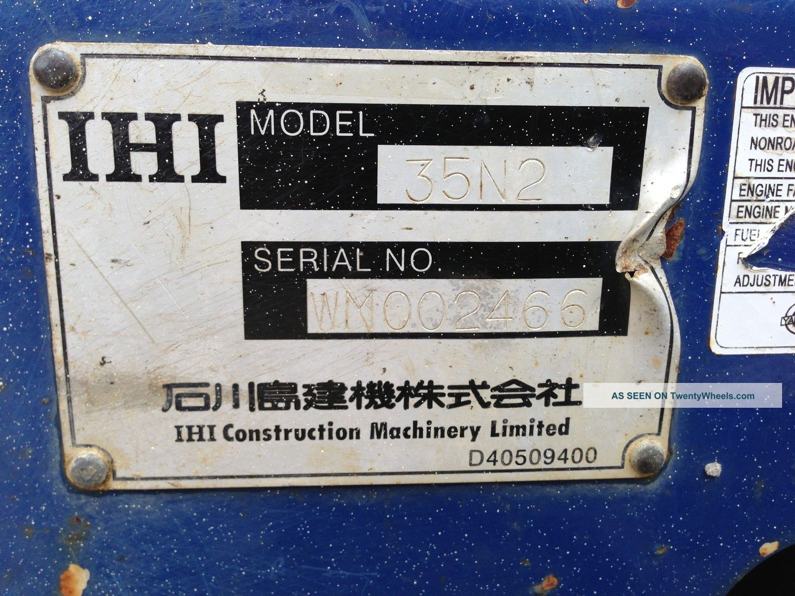 2007 Ihi 35n2 35n 2 Mini Excavator Digger Yanmar Diesel Engine 1751 Hours